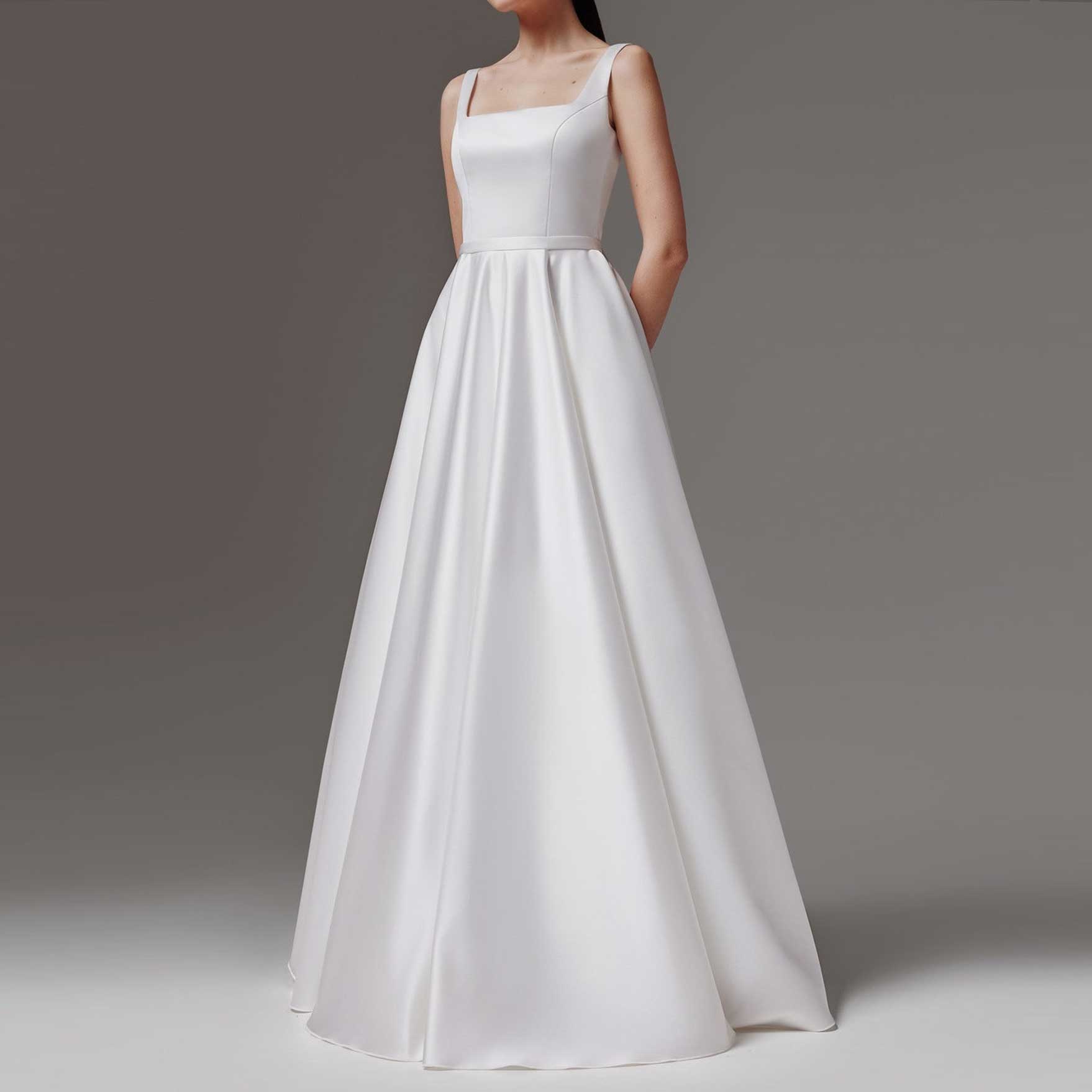 Simple Elegant Satin Wedding Dress With Square Neckline ET3073 – JoJo Shop