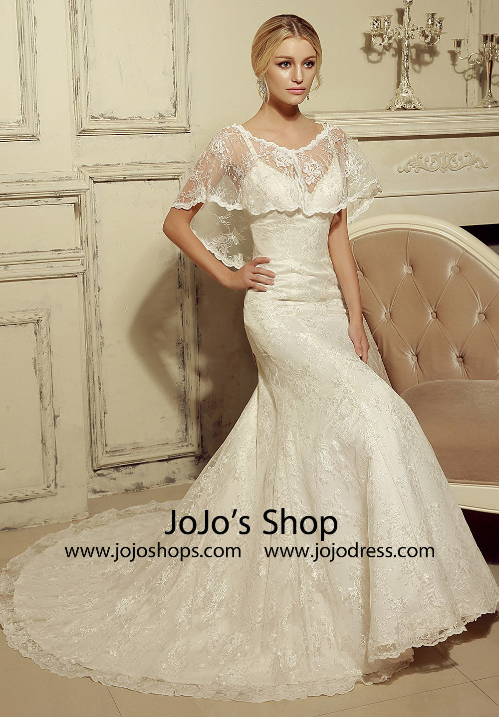 2 Piece Lace Mermaid Wedding Dress with Lace Cape | HL1024 – JoJo Shop